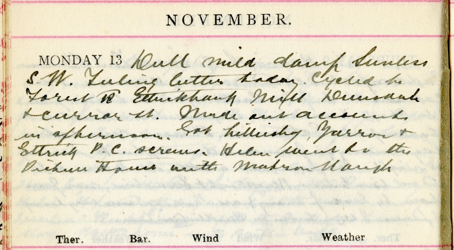 13 November 1922 diary of Dr John Stewart Muir (1845-1938) of Selkirk ...