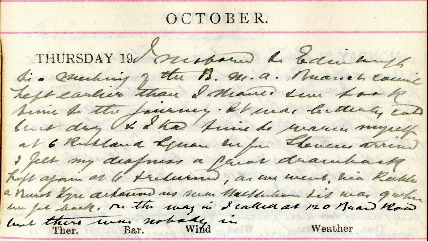 19 October 1922 diary of Dr John Stewart Muir (1845-1938) of Selkirk ...