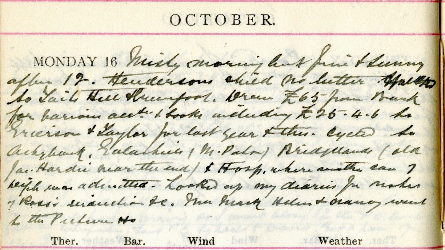16 October 1922 diary of Dr John Stewart Muir (1845-1938) of Selkirk ...
