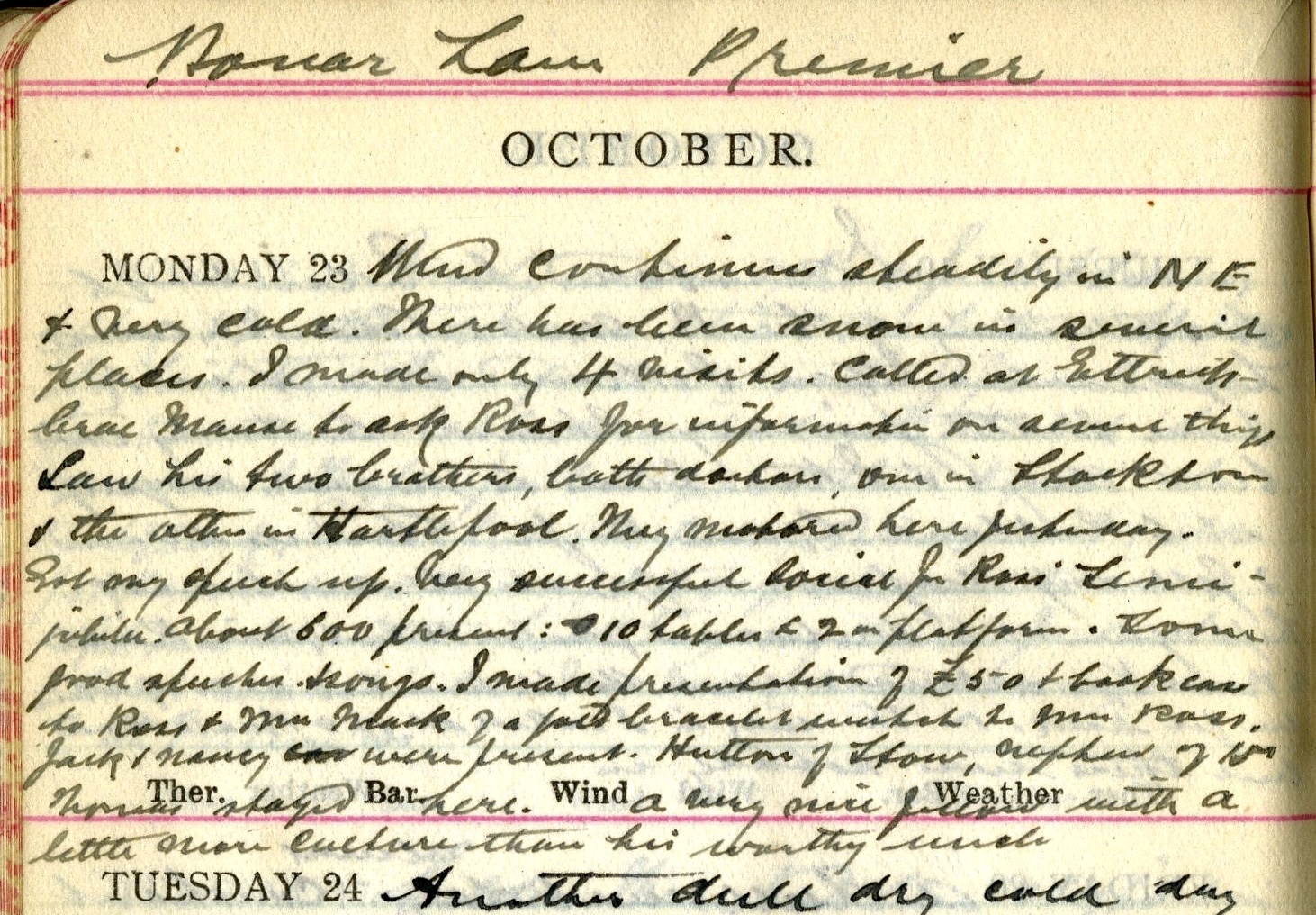 23 October 1922 diary of Dr John Stewart Muir (1845-1938) of Selkirk ...