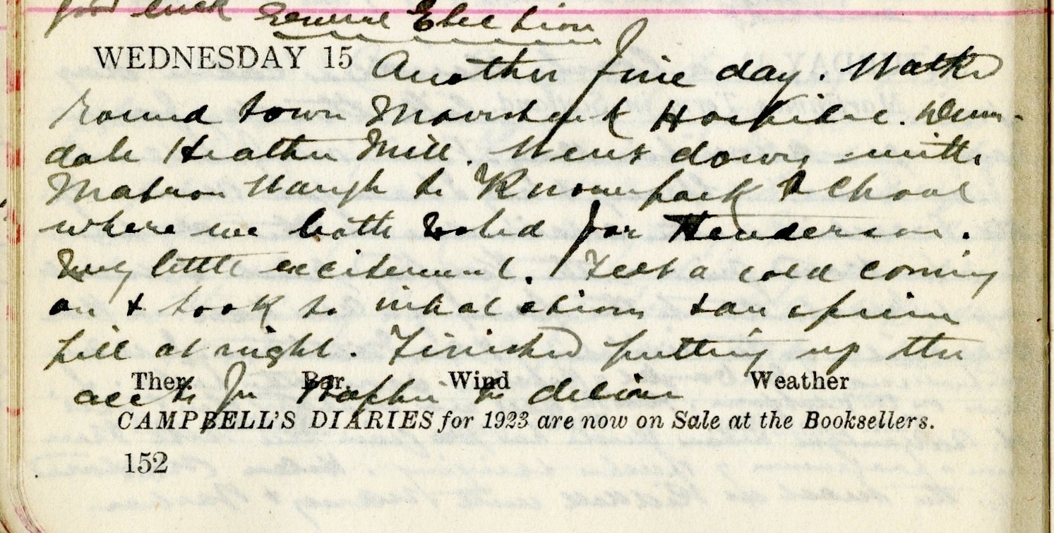 15 November 1922 diary of Dr John Stewart Muir (1845-1938) of Selkirk ...