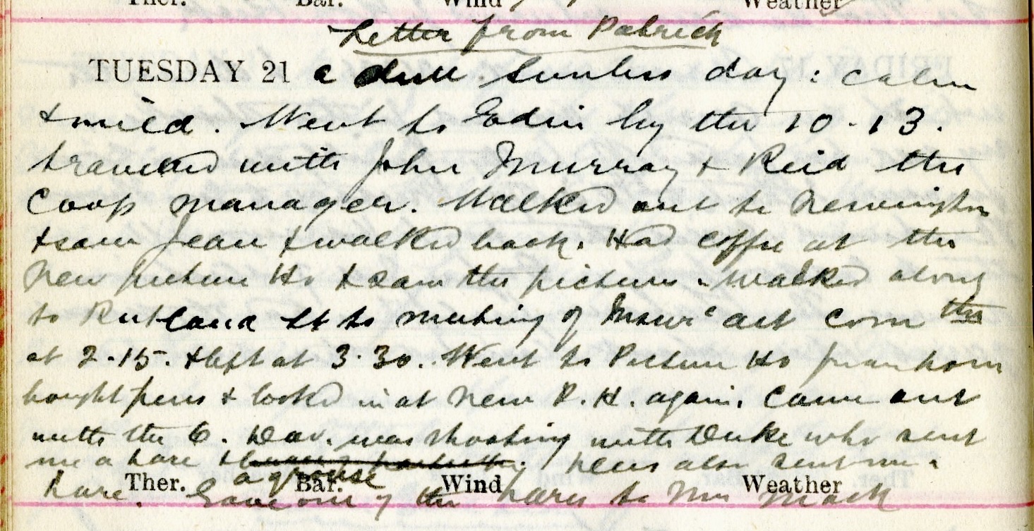 21 November 1922 diary of Dr John Stewart Muir (1845-1938) of Selkirk ...
