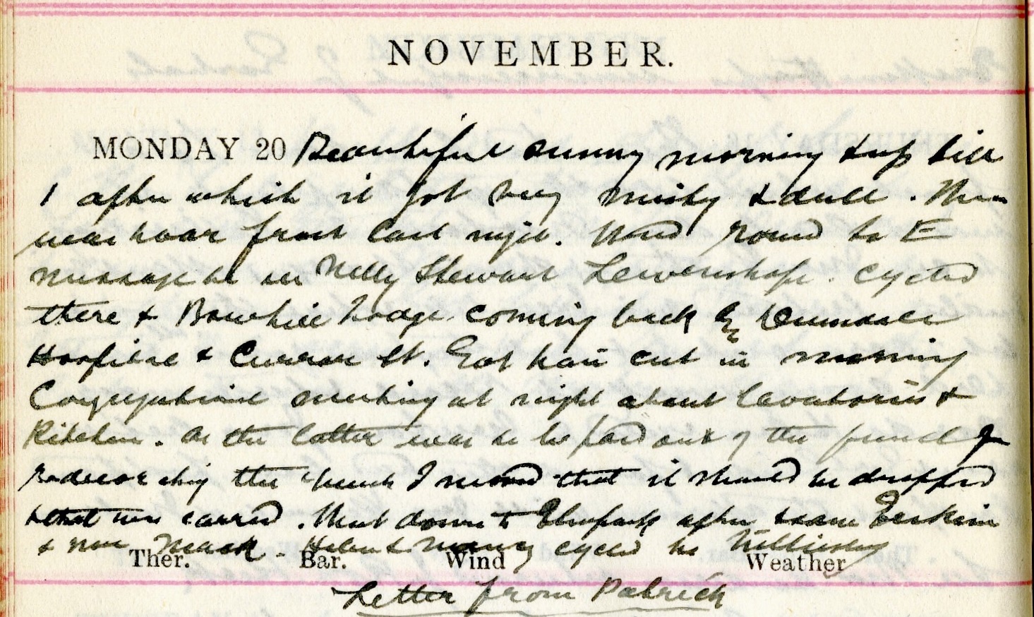 20 November 1922 diary of Dr John Stewart Muir (1845-1938) of Selkirk ...