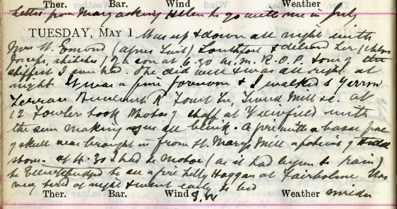 1 May 1923 diary of Dr John Stewart Muir (1845-1938) of Selkirk ...