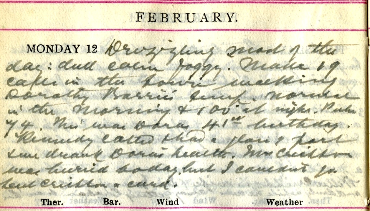 12 February 1923 diary of Dr John Stewart Muir (1845-1938) of Selkirk ...